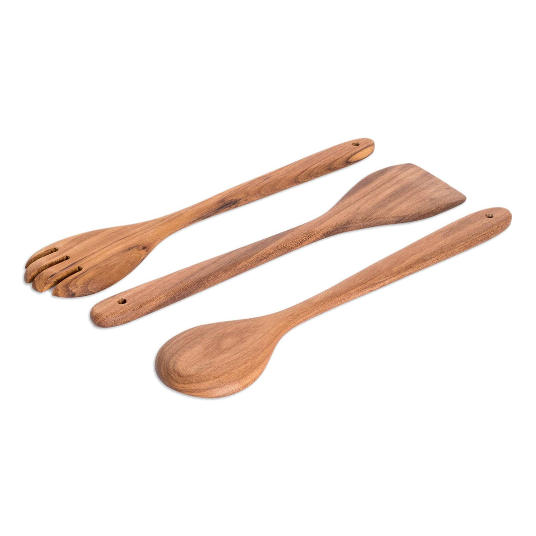 Handmade Wooden 3-Piece Utensil Set for Serving and Cooking - Mom's De ...