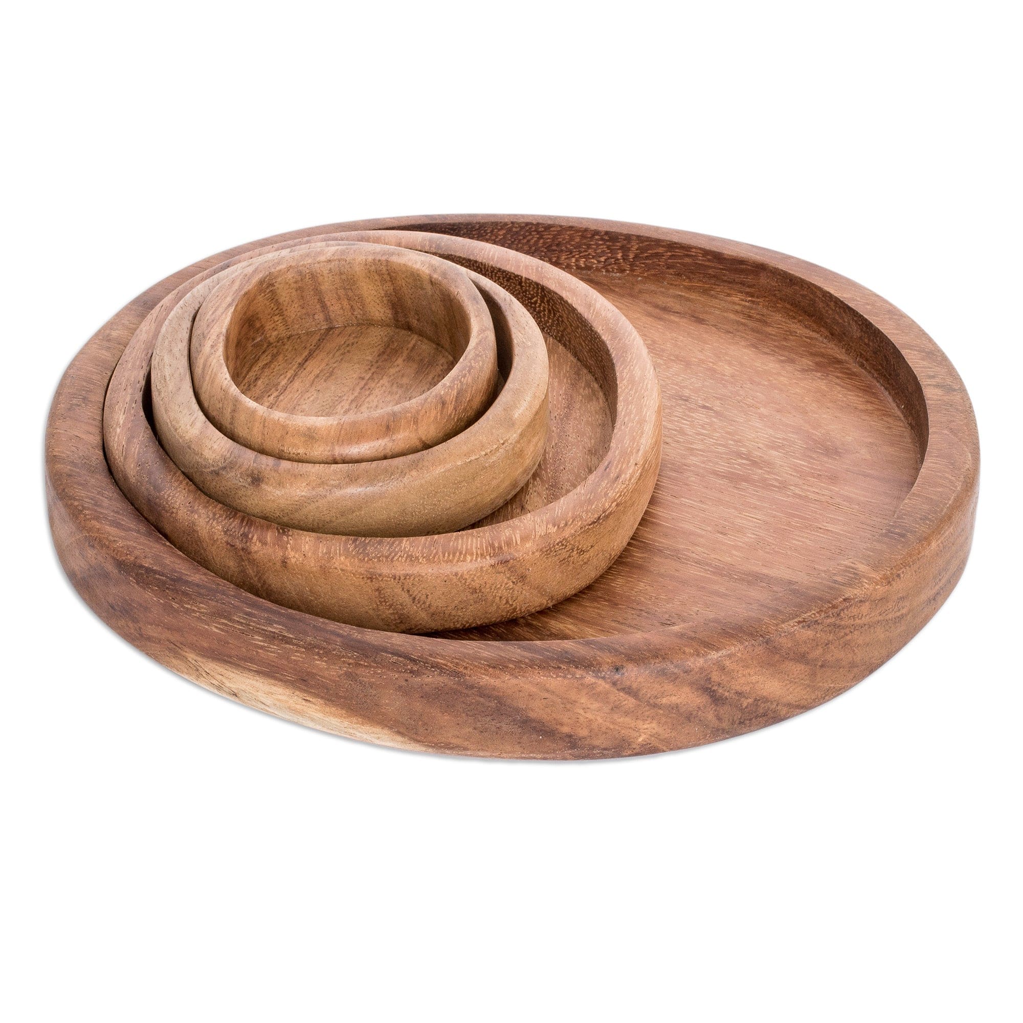 Set of 4 Hand-Carved Conacaste Wood Snack Plates - Delicacy Family ...