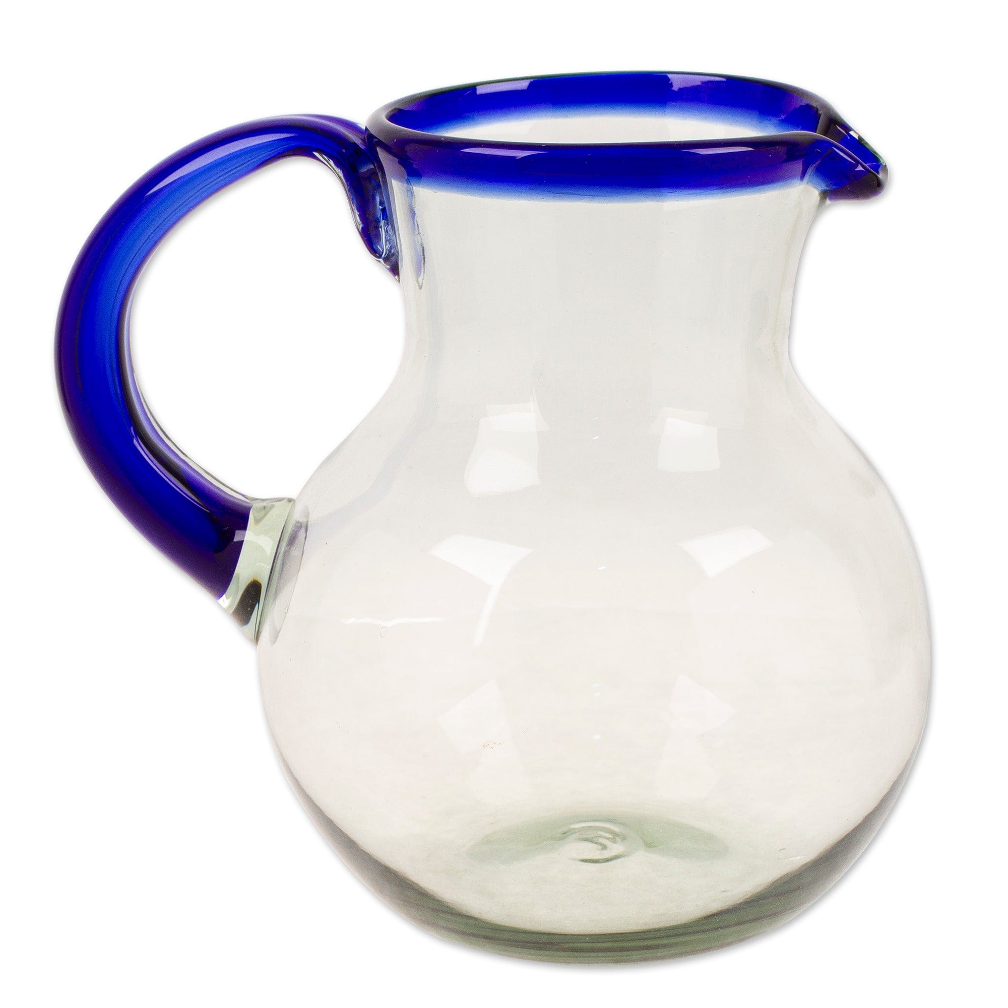 Handblown Recycled Glass Pitcher with Blue Rim and Handle - Cobalt ...