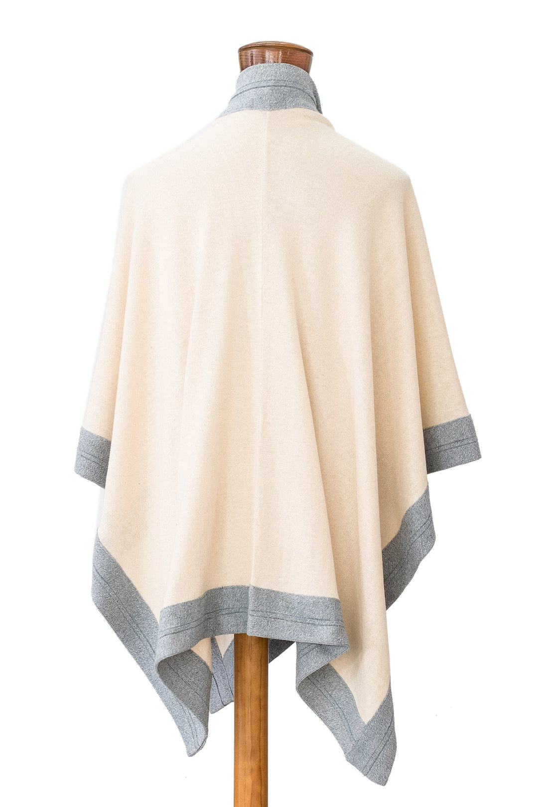 Bordered Ivory and Blue Cotton Ruana Handloomed in Guatemala - Island ...