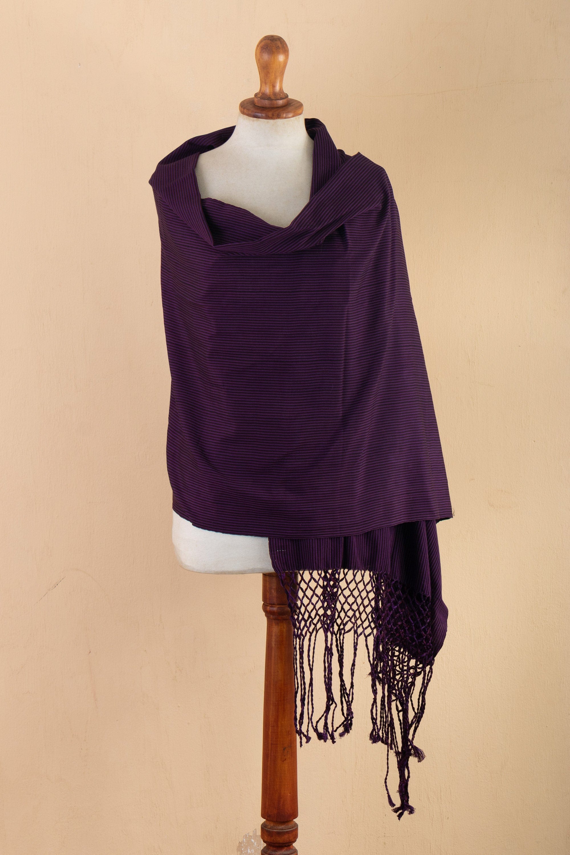 Handwoven Striped Purple Rayon Shawl from Peru - Style Lines – GlobeIn