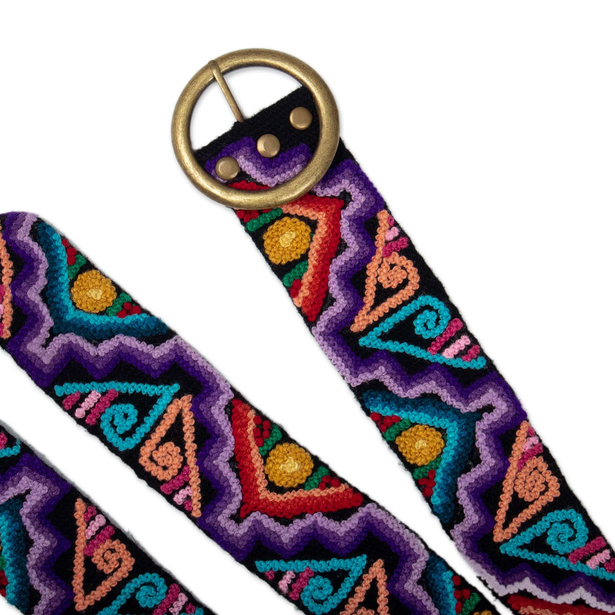 Colorful Hand-Woven & Hand-Embroidered Wool Belt from Peru - Colorful ...