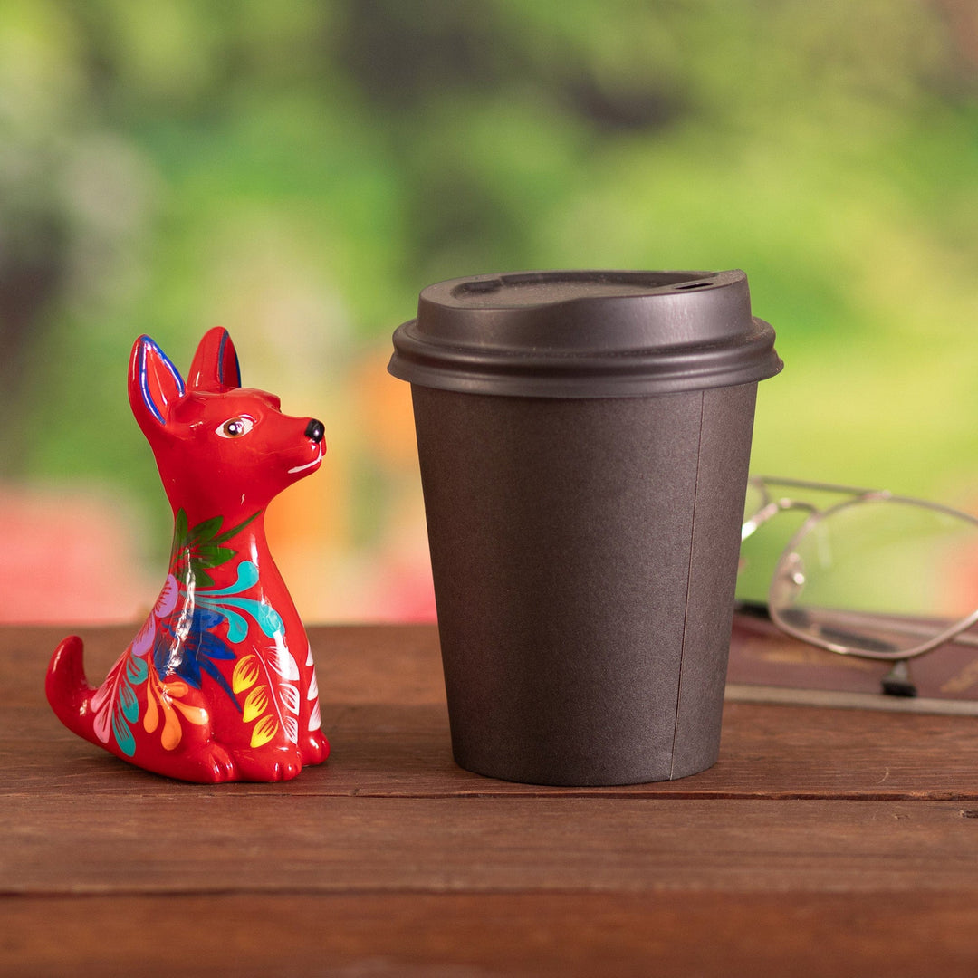 Hand-Painted Floral Ceramic Peruvian Dog Figurine in Red - Peruvian Co ...