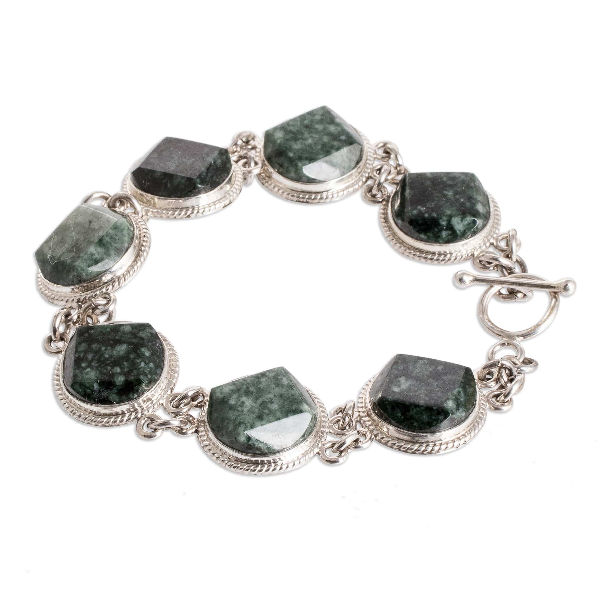 Sterling Silver Light and Dark Green Jade Link Bracelet - Glamorous Fl ...