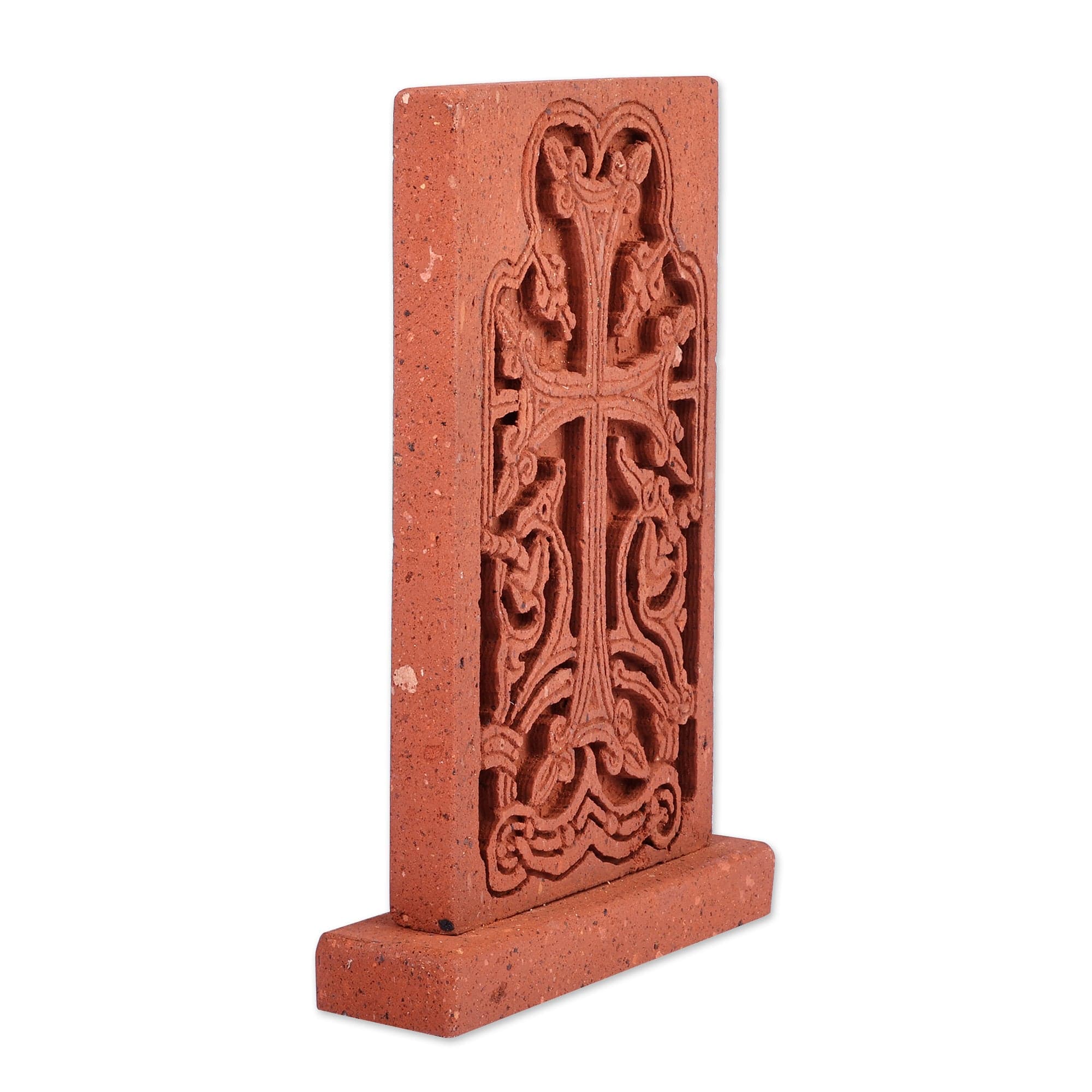Classic Hand-Carved Brown Cross Tuff Stone Stela Sculpture - Spiritual ...