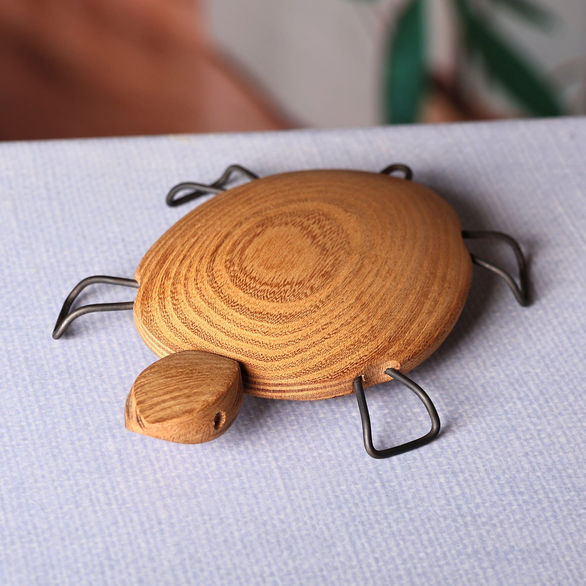Hand-Carved Wood Turtle Sculpture with Stainless Steel Legs - Natural ...