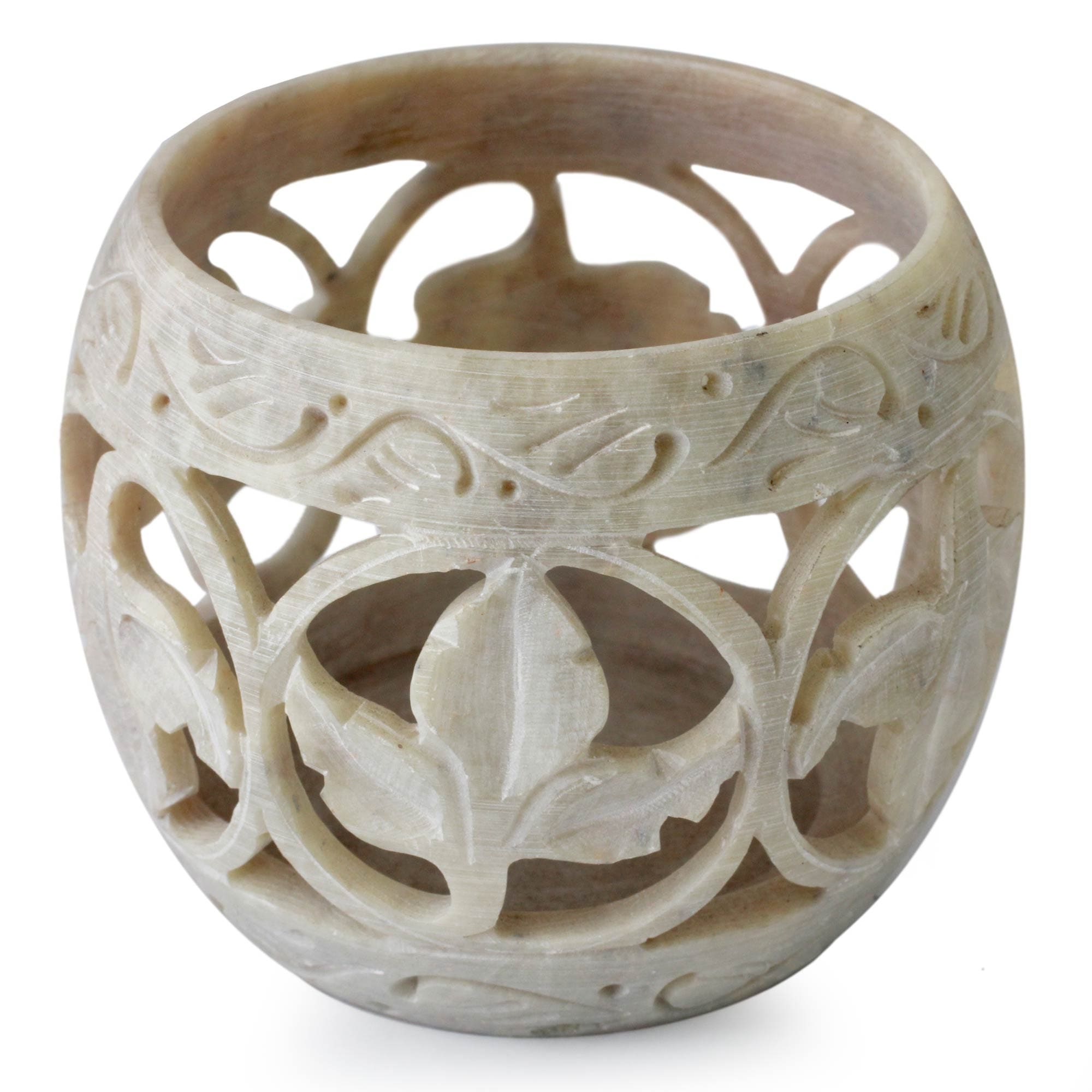 Handcrafted Soapstone Candle Holders Set 2 - Fig Leaf – GlobeIn