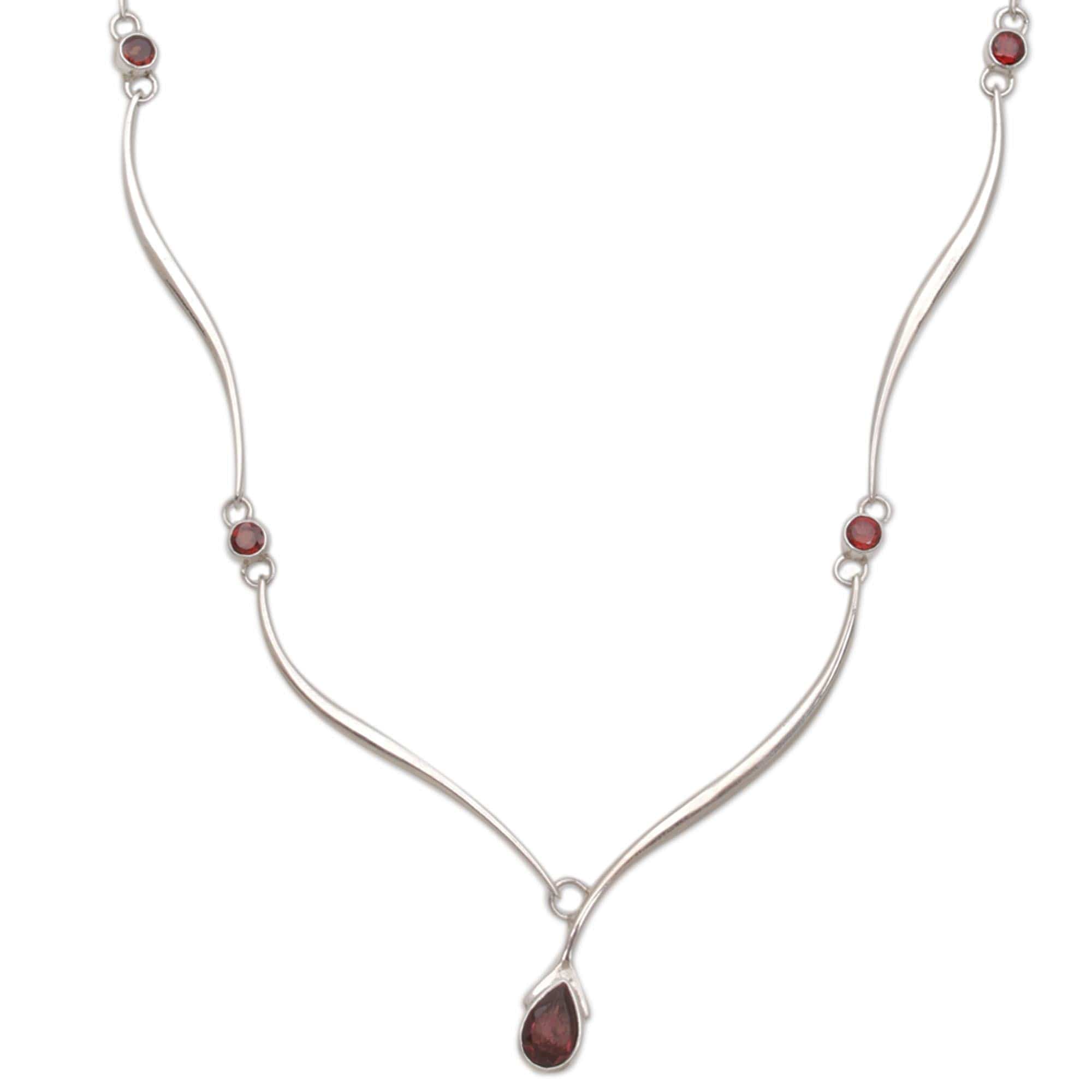 Sterling Silver and Garnet Necklace - Silver Tendrils – GlobeIn