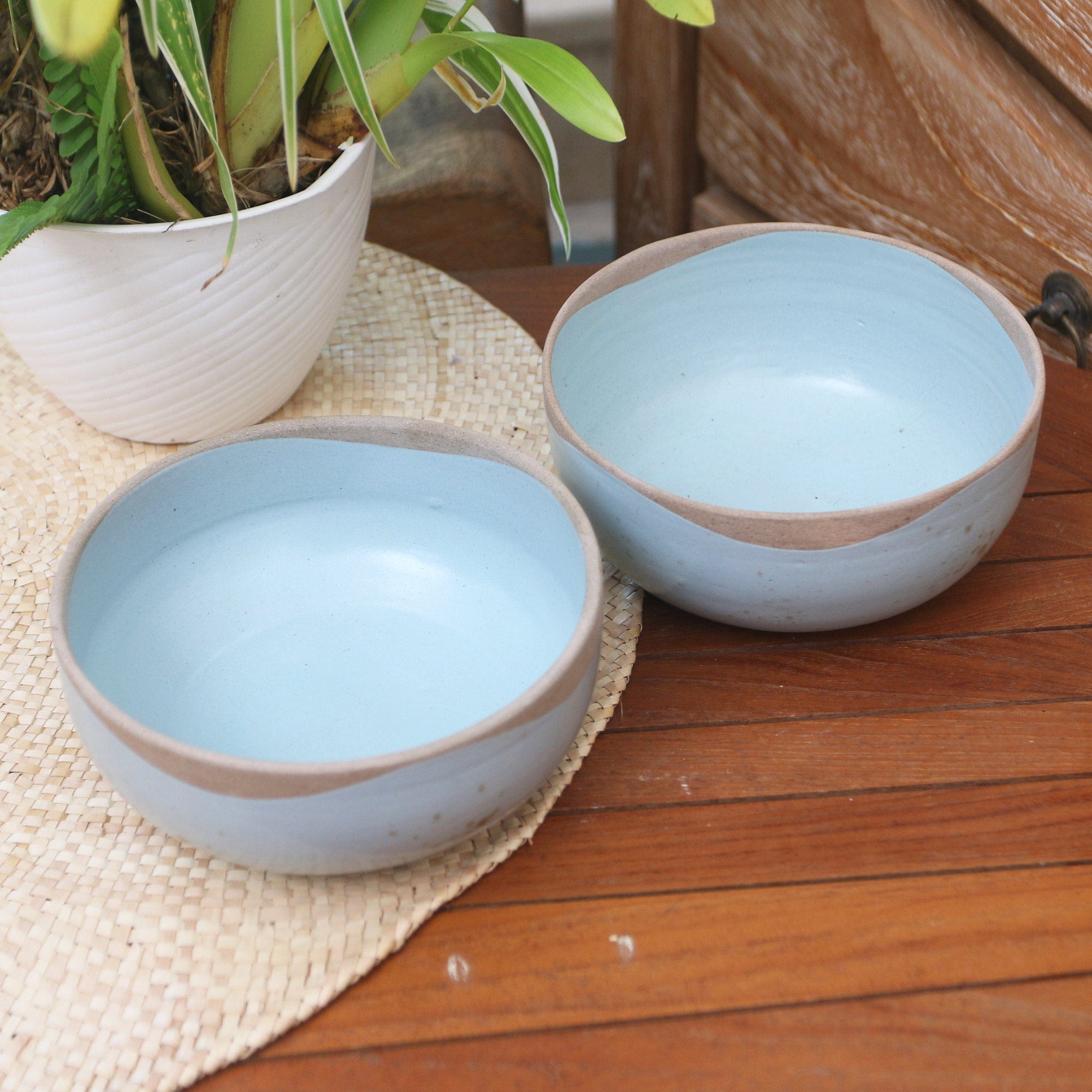 Rustic Ceramic Bowls (Pair) - Blue Bounty – GlobeIn