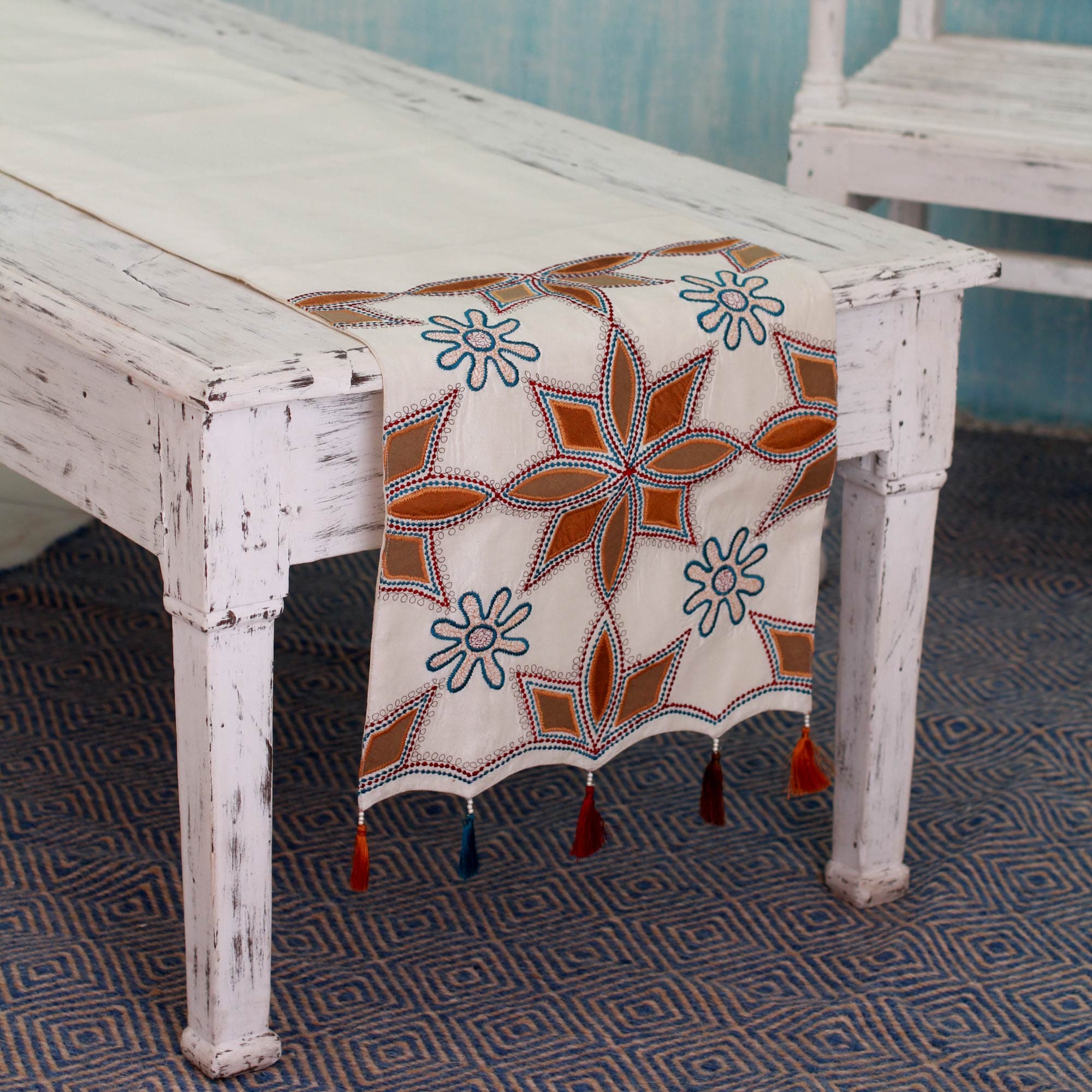 Embroidered Applique Table Runner with Beadwork from India - Ginger St ...