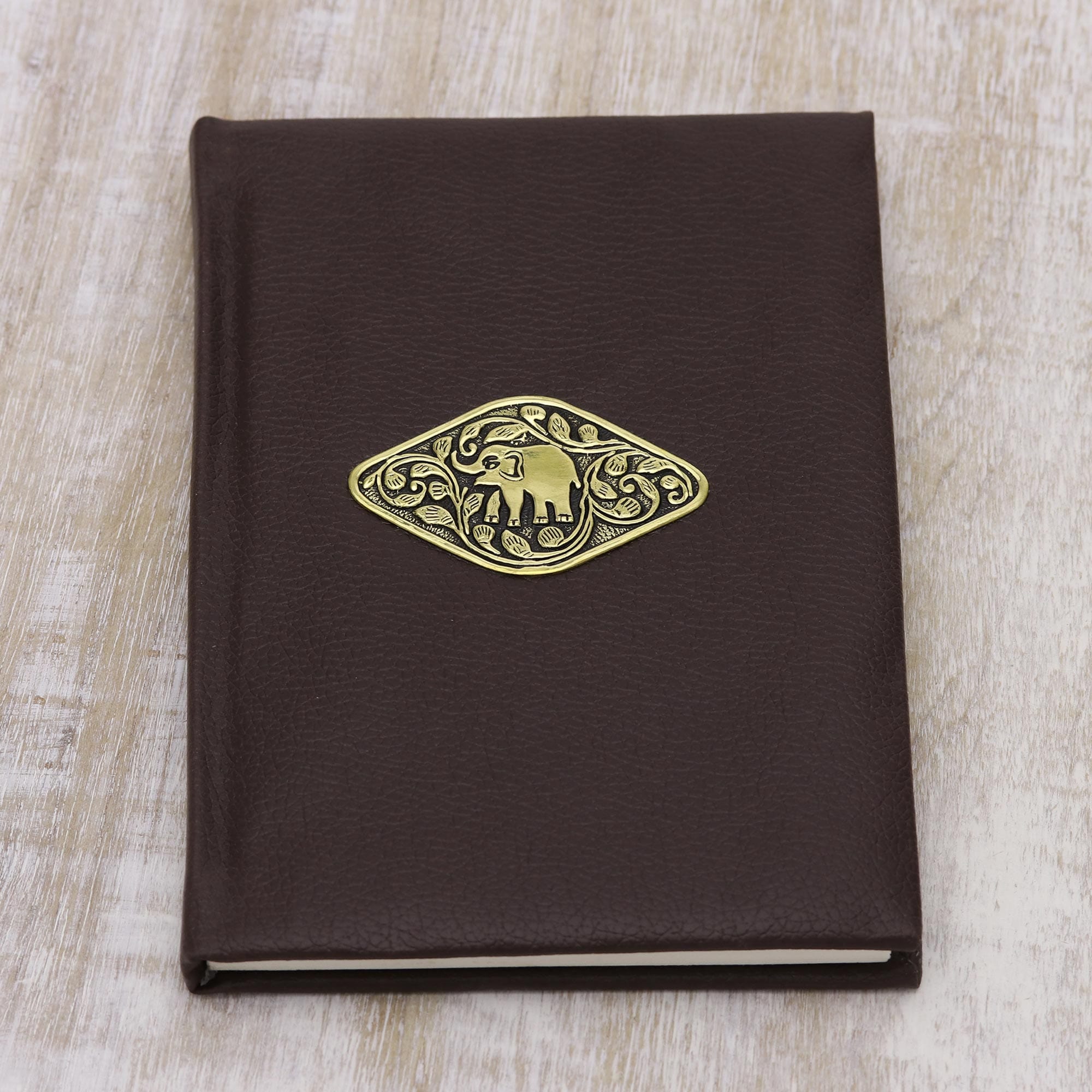 Brown Leather Elephant Emblem Journal with Handmade Paper - Golden Ele ...