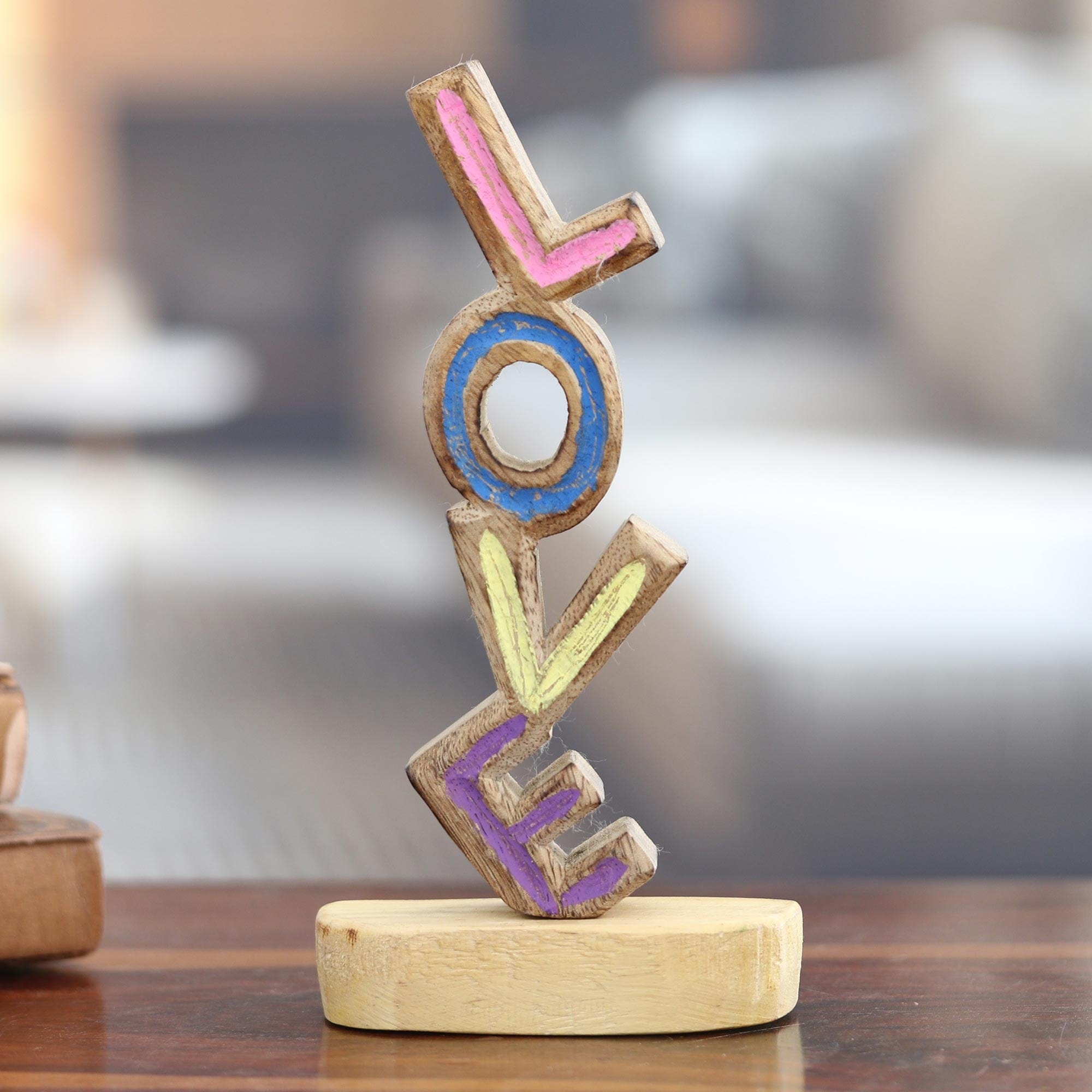 Hand-Carved Mango Wood Sculpture with Hand-Painted Details - Love Towe ...