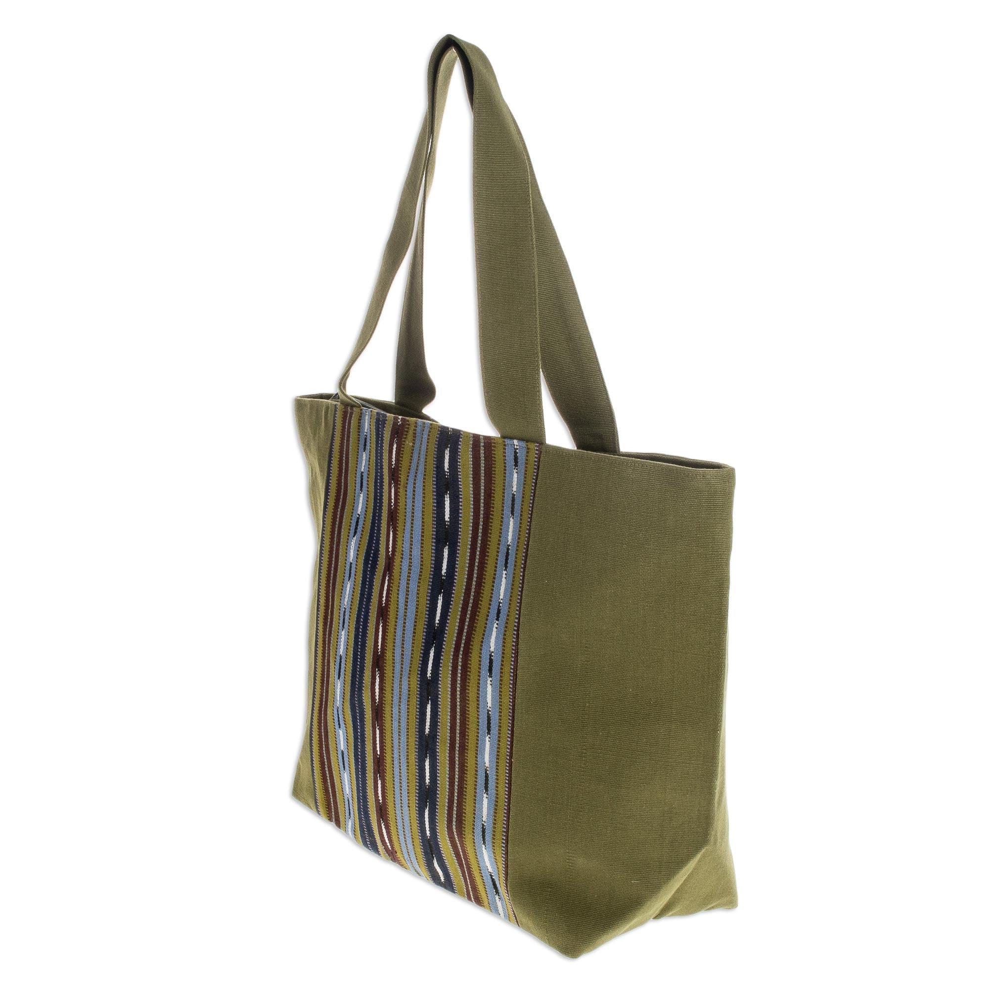 Green Striped Cotton Tote Bag Handwoven in Guatemala - Maya Meadows ...