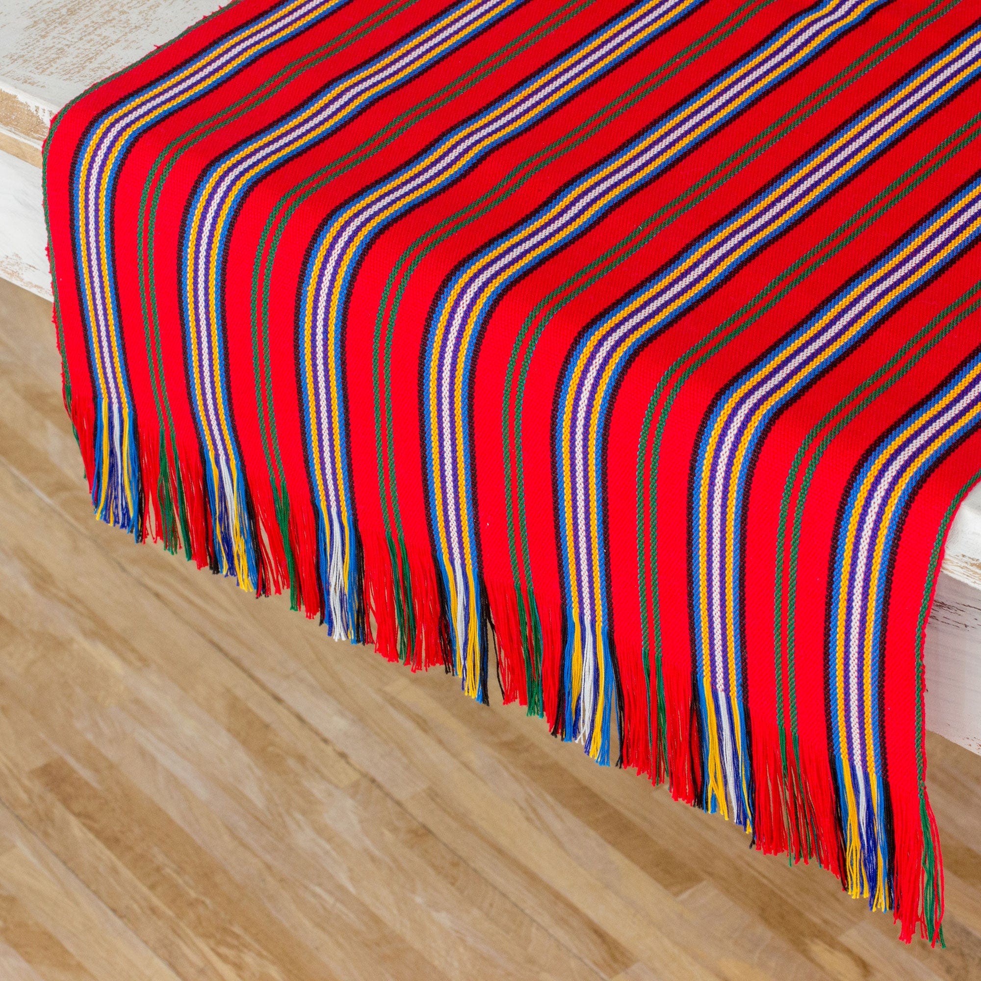 Red Striped 100% Cotton Table Runner from Guatemala - Latin Festival ...