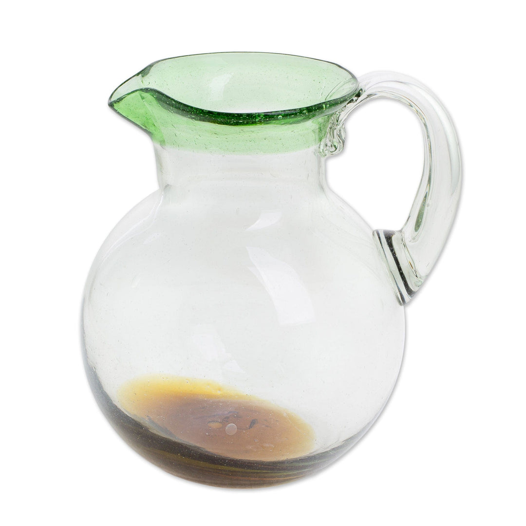 Clear Green Brown Hand Blown Recycled Glass Pitcher - Palm Beach – GlobeIn