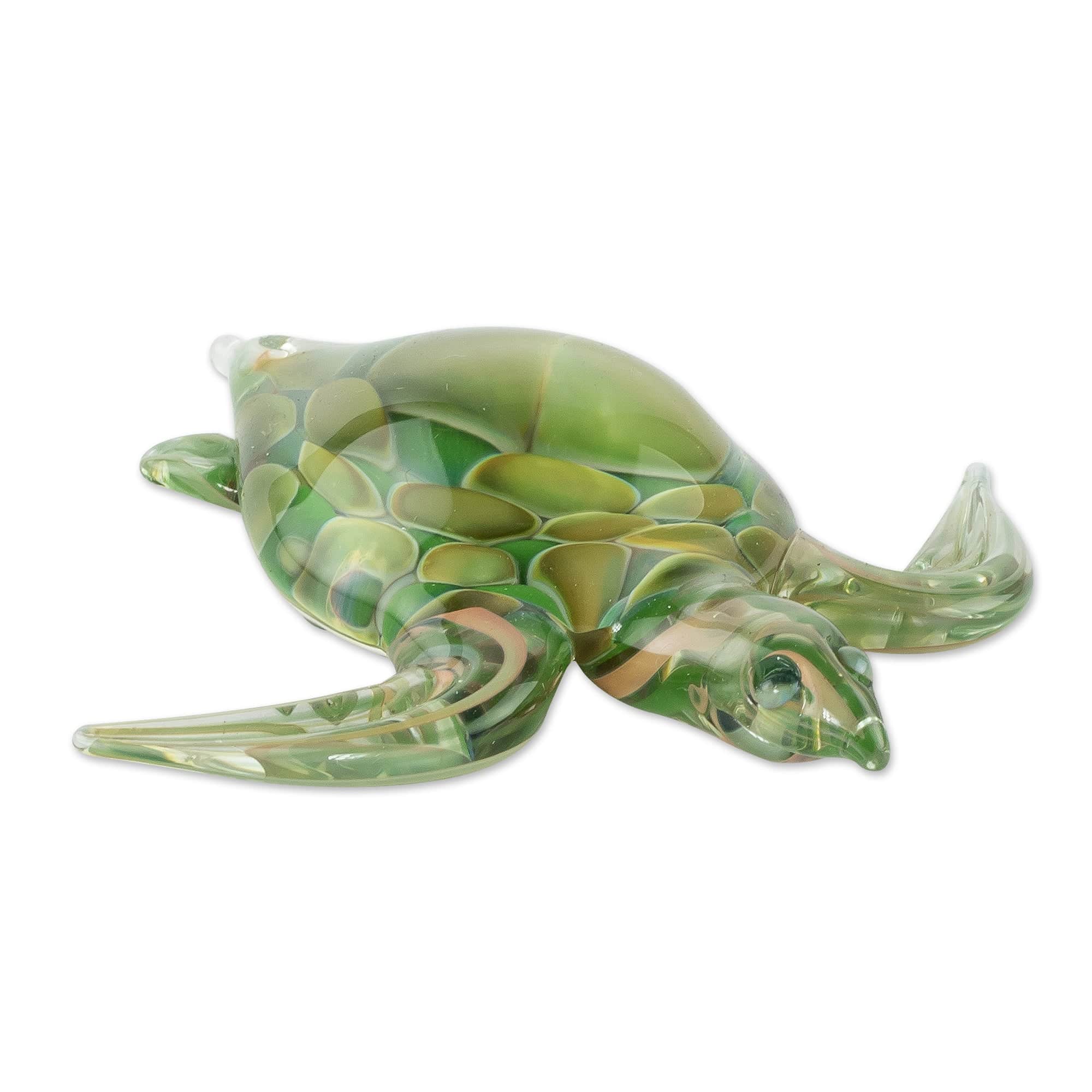 Small Green Art Glass Turtle Sculpture - Leatherback Turtle – GlobeIn