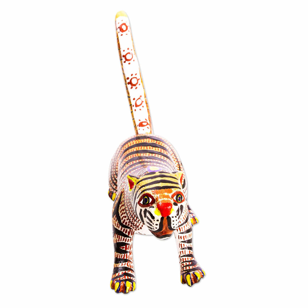Small Cedar Wood Tiger Alebrije Sculpture - Brilliant Tiger – GlobeIn