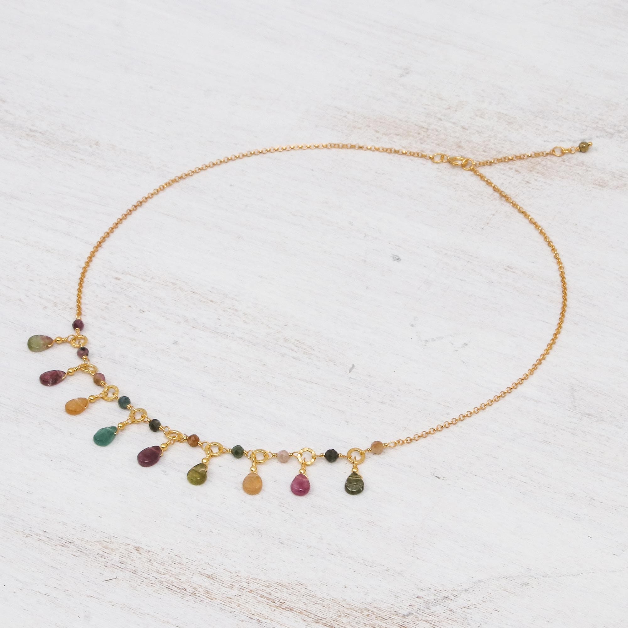 Natural Tourmaline 24k Gold Plated Waterfall Necklace - Colorful Array ...